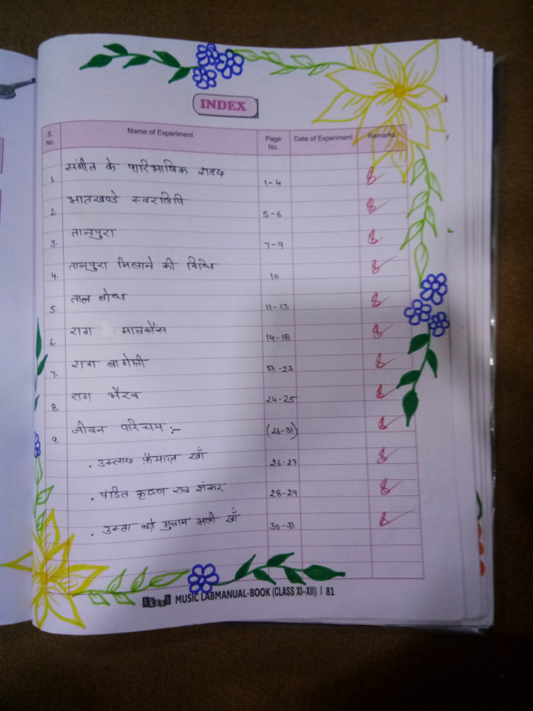 Content of Music Practical File Class 12 (2024-25) | PDF