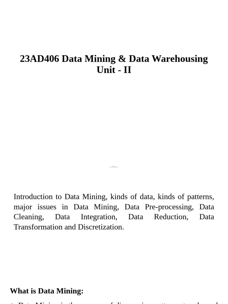 Data - Mining - Warehousing Unit II | PDF | Data | Data Mining
