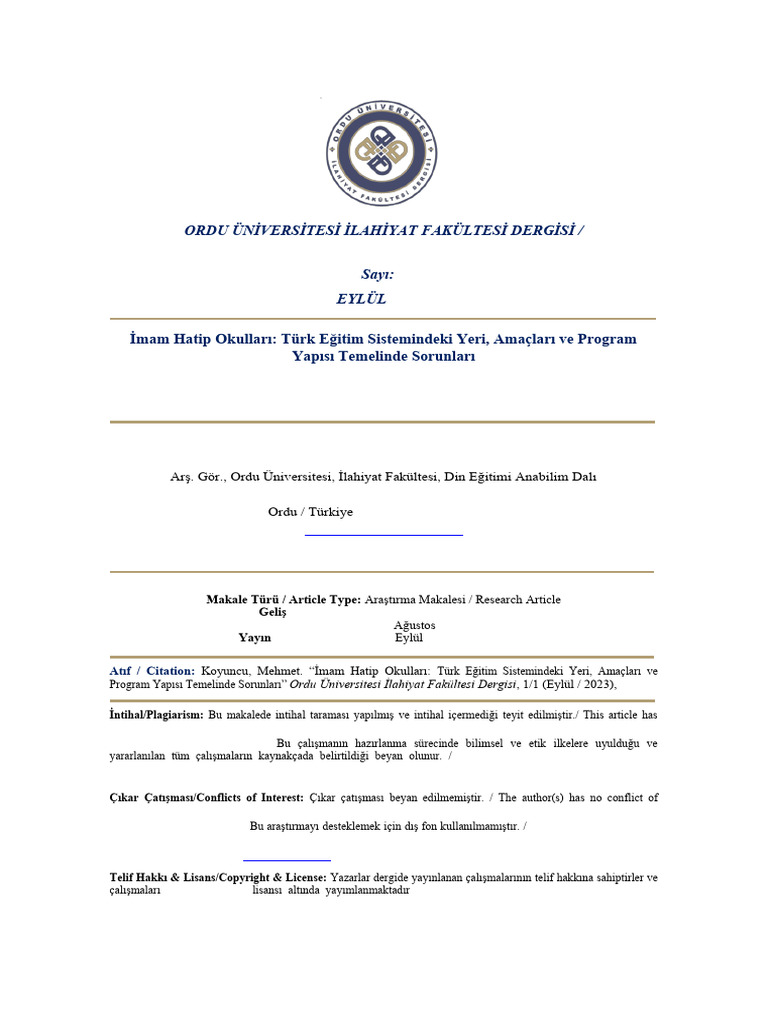Mam Hatip Okullar - T - RK E - Itim Sistemindeki Yeri, Ama - Lar - Ve ...