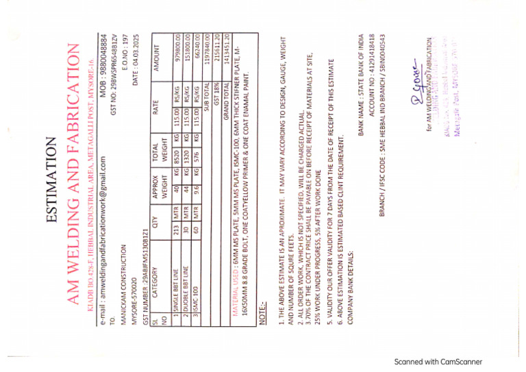 MANICKAM CONSTRUCTION ESTIMATION 1 (1) | PDF