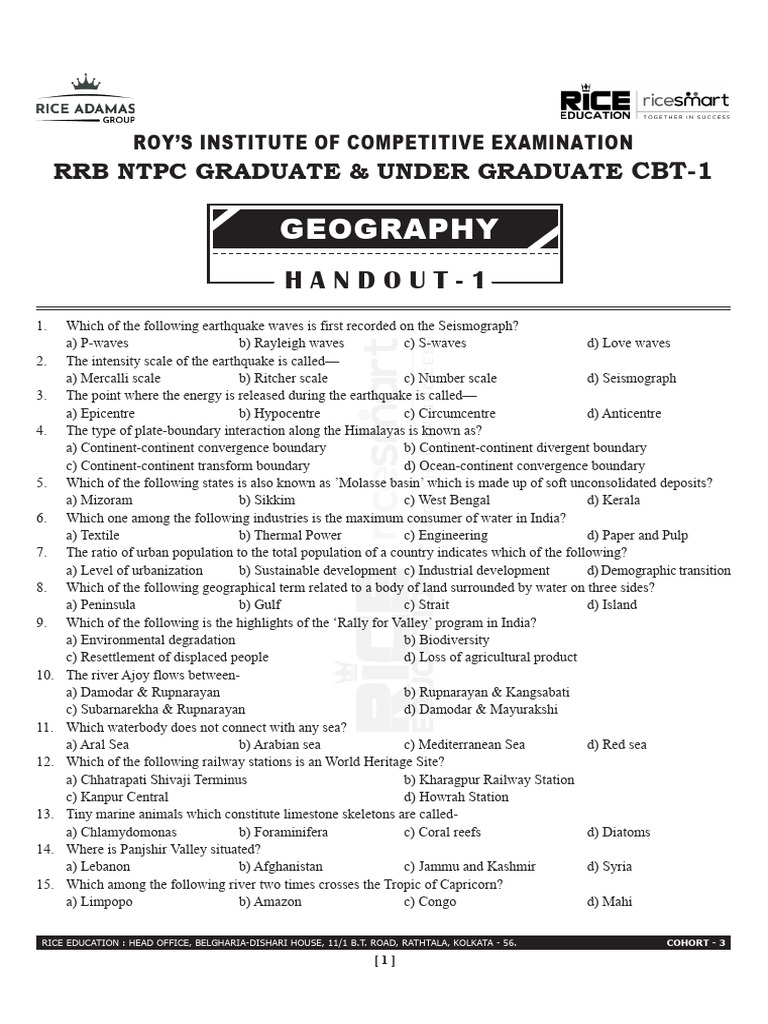 Geography Handout - 1 (Q) Eng Ver Cohort-3 | PDF | Rock (Geology) | Geology