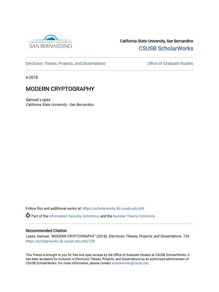 Modern Cryptography | PDF | Cryptography | Public Key Cryptography