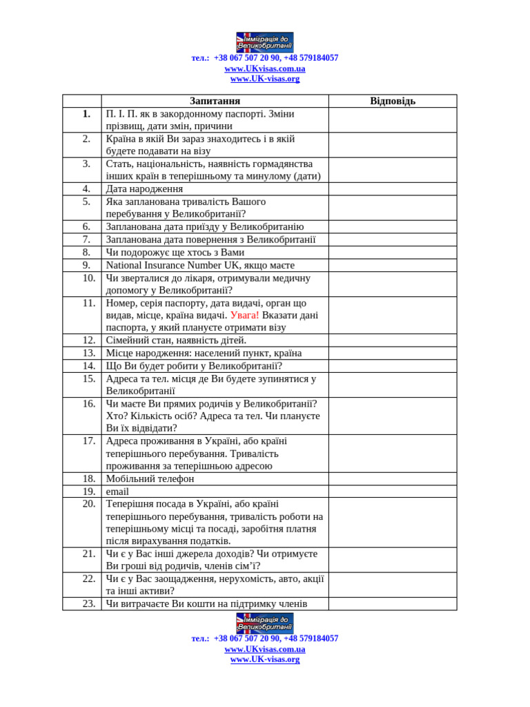 Visitor Questionnaire UA | PDF