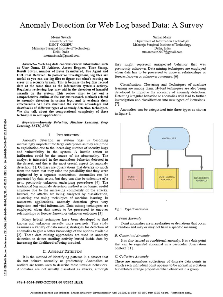 Anomaly Detection For Web Log Based Data | PDF | Machine Learning | Deep Learning