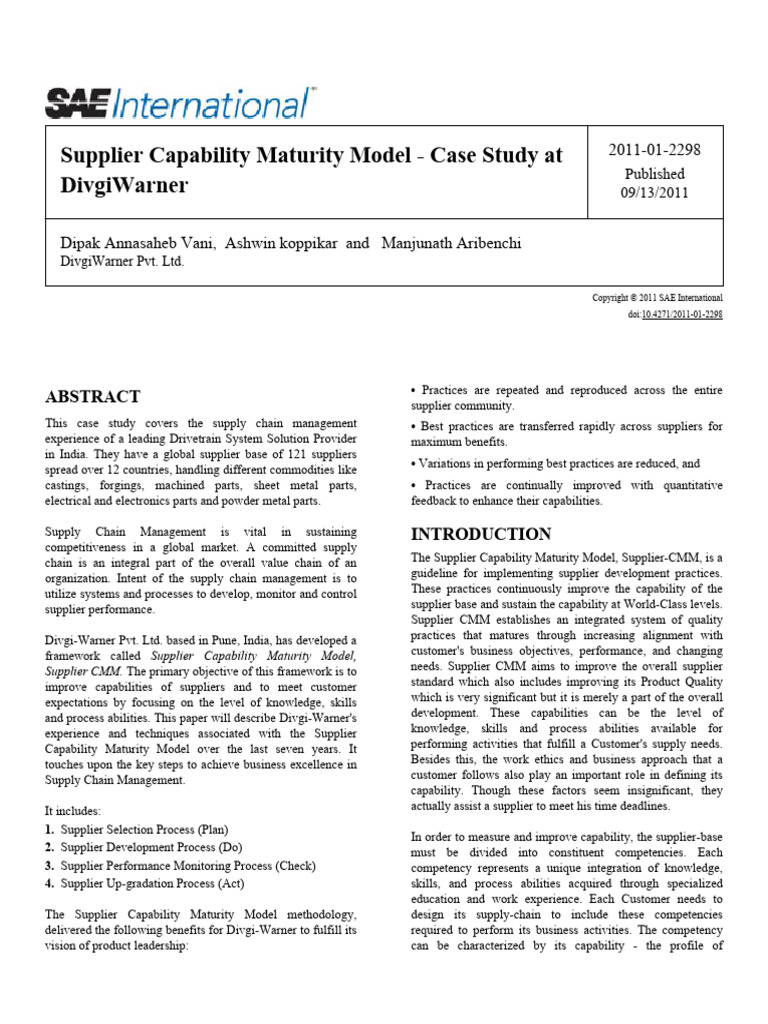 Supplier Capability Maturity Model | PDF | Supply Chain | Supply Chain ...