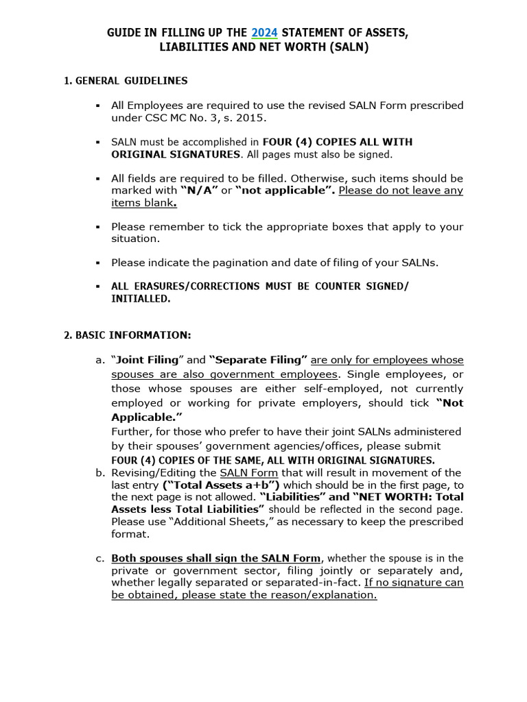 Guidelines in Filling Out The SALN Form | PDF | Property | Real Property