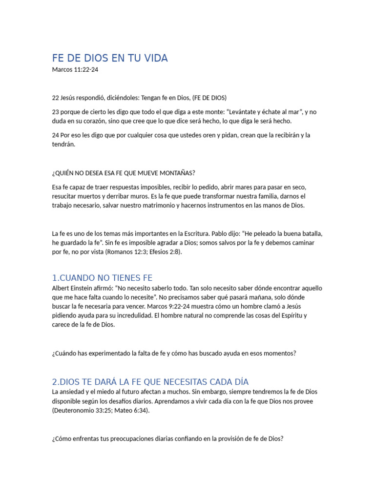 Fe de Dios: Clave para la Vida Diaria | PDF | Fe | Oración