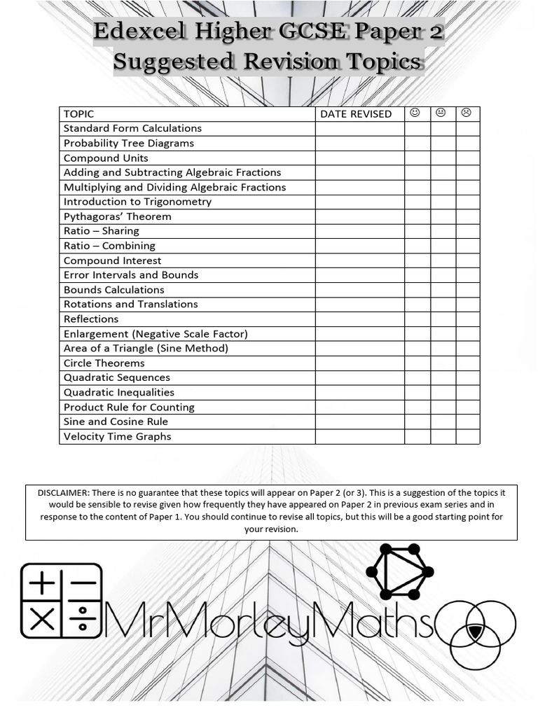 Edexcel Higher Paper 2 Suggested Revision Topics ANSWERS | PDF ...