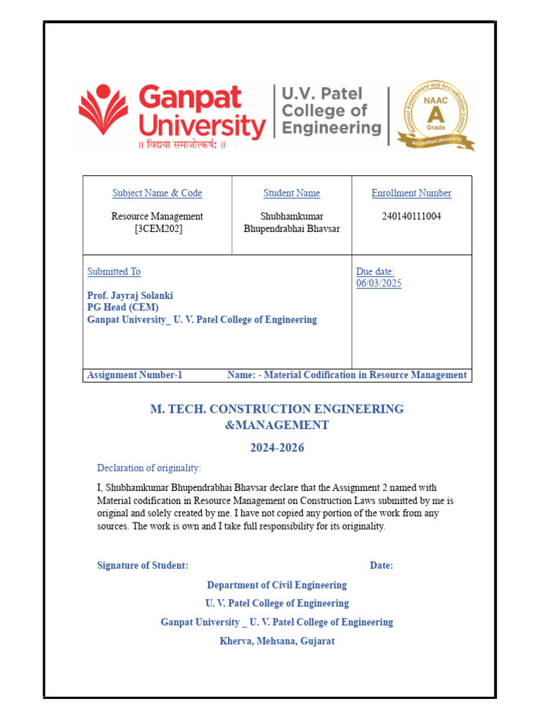 Assignment 2 Material Codification in Resource Management | PDF ...