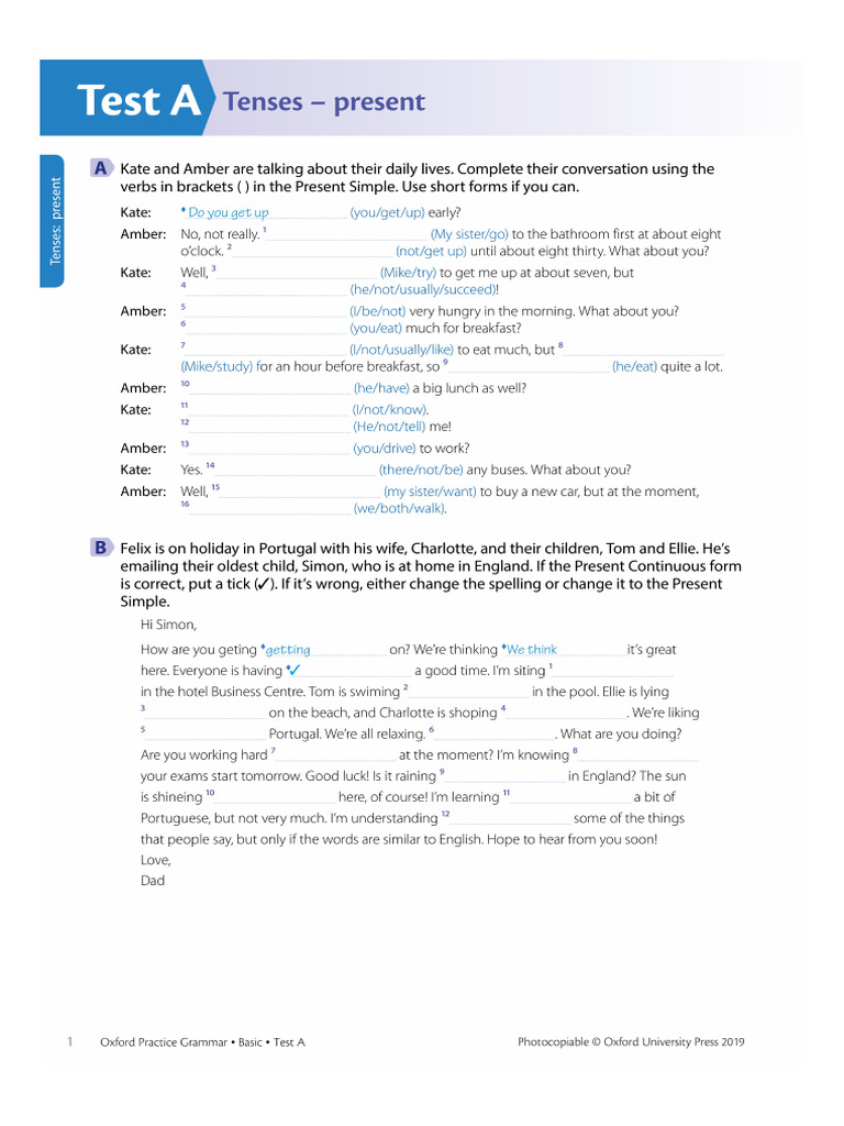 Tenses Test Present | PDF