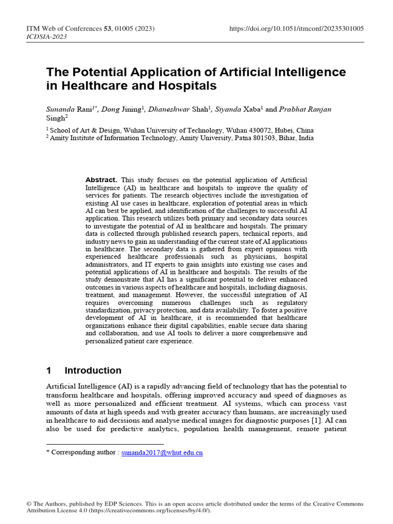 The Potential Application of Artificial Intelligen | PDF | Artificial ...
