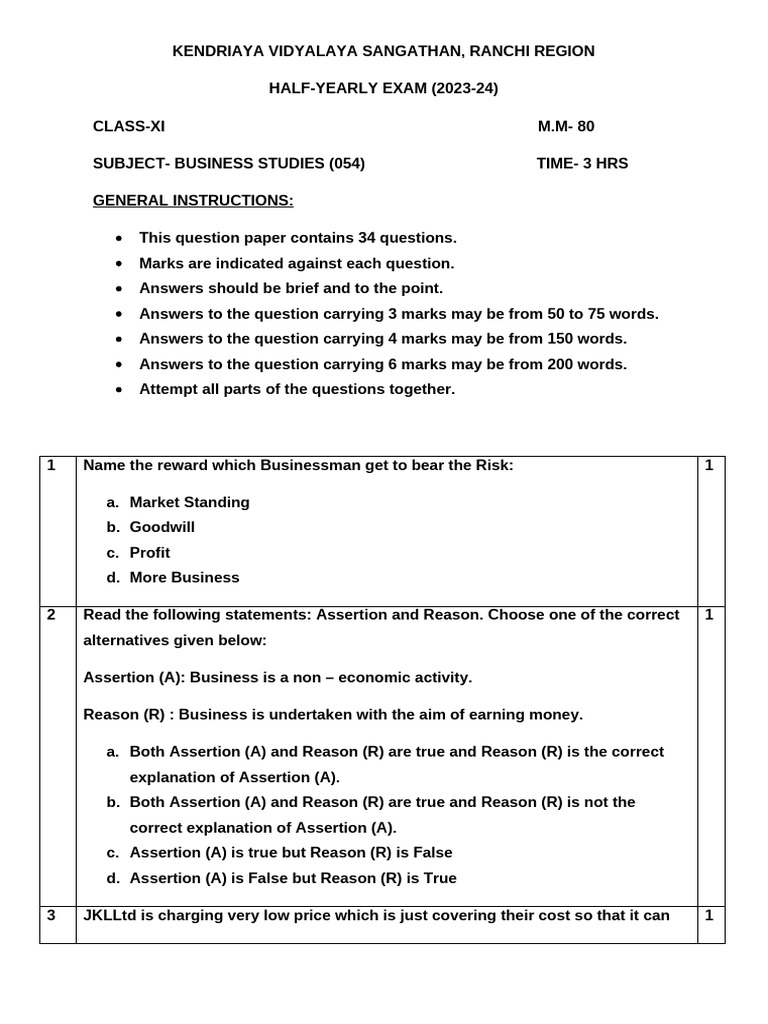 Class XI Business Studies Half-Yearly Exam | PDF | Insurance | Credit Card