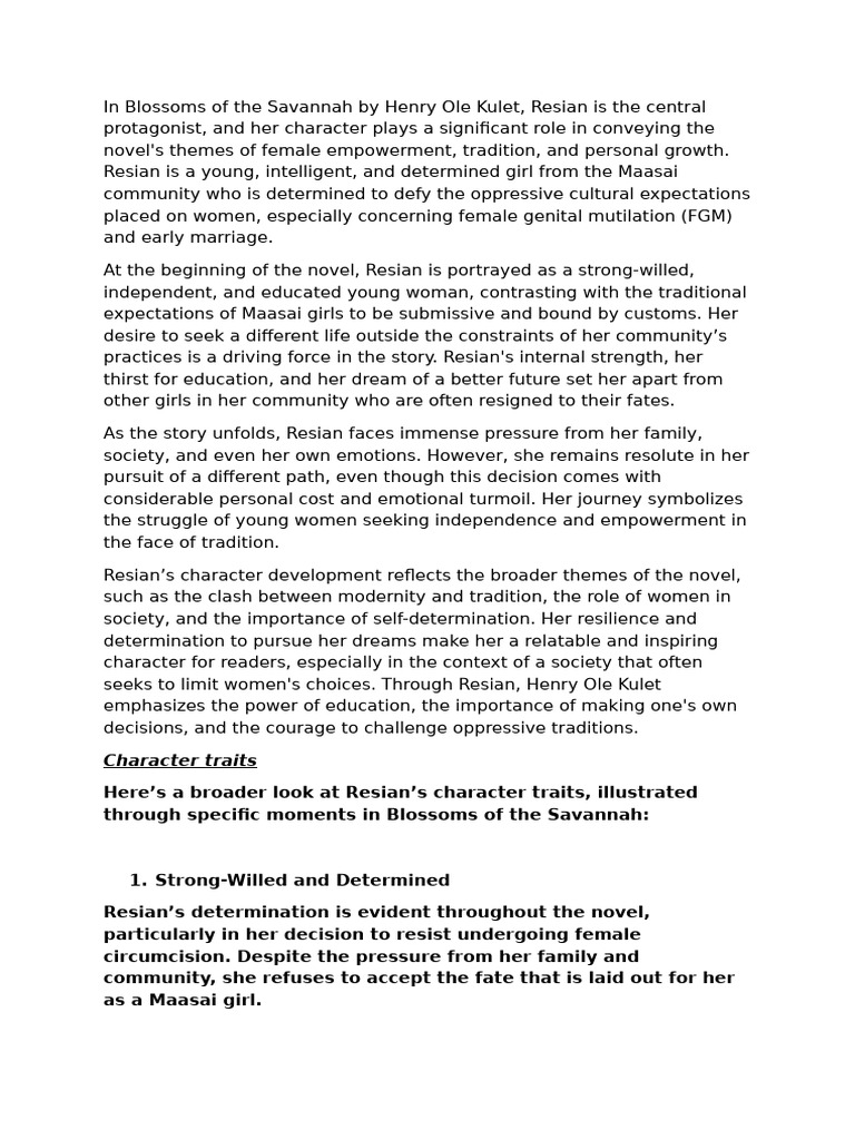 Resian: A Protagonist's Journey in FGM | PDF | Female Genital ...