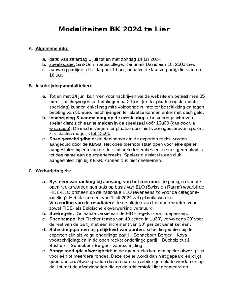 Modaliteiten BK Lier 2024 | PDF