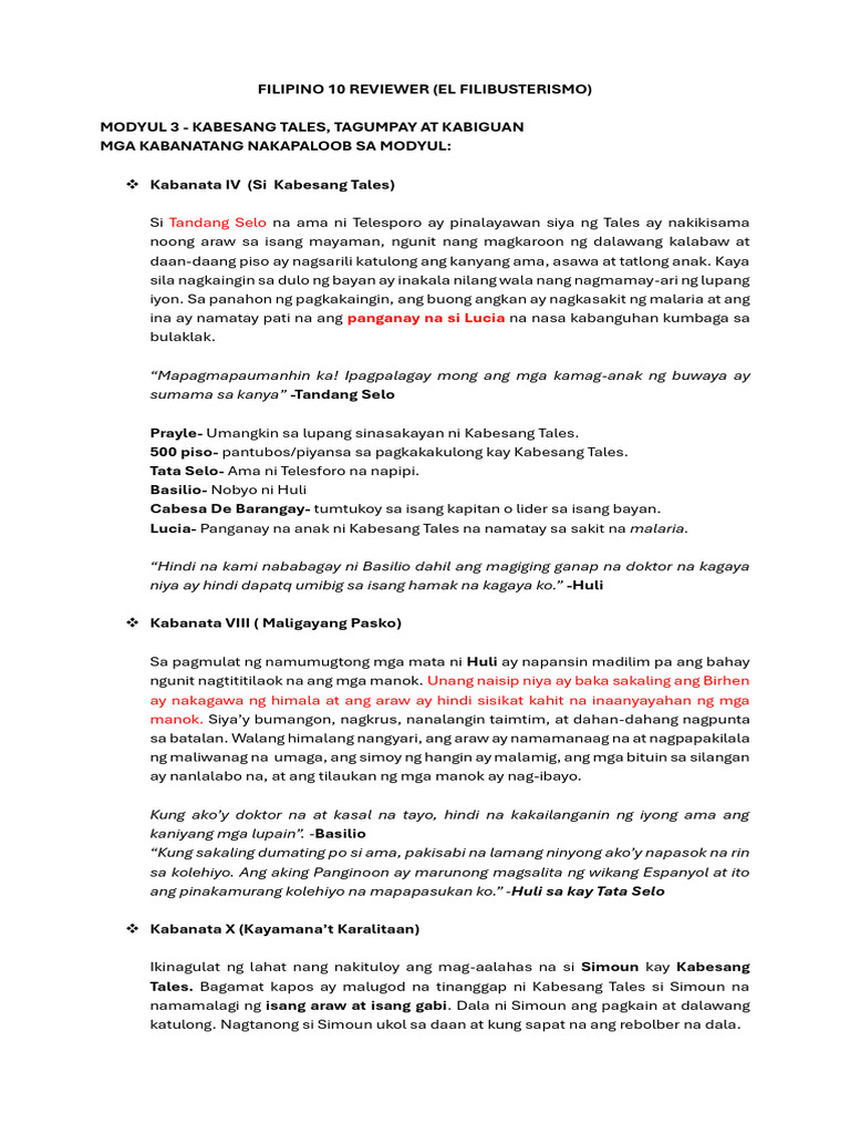 El Fili Reviewer Module 3 4 | PDF