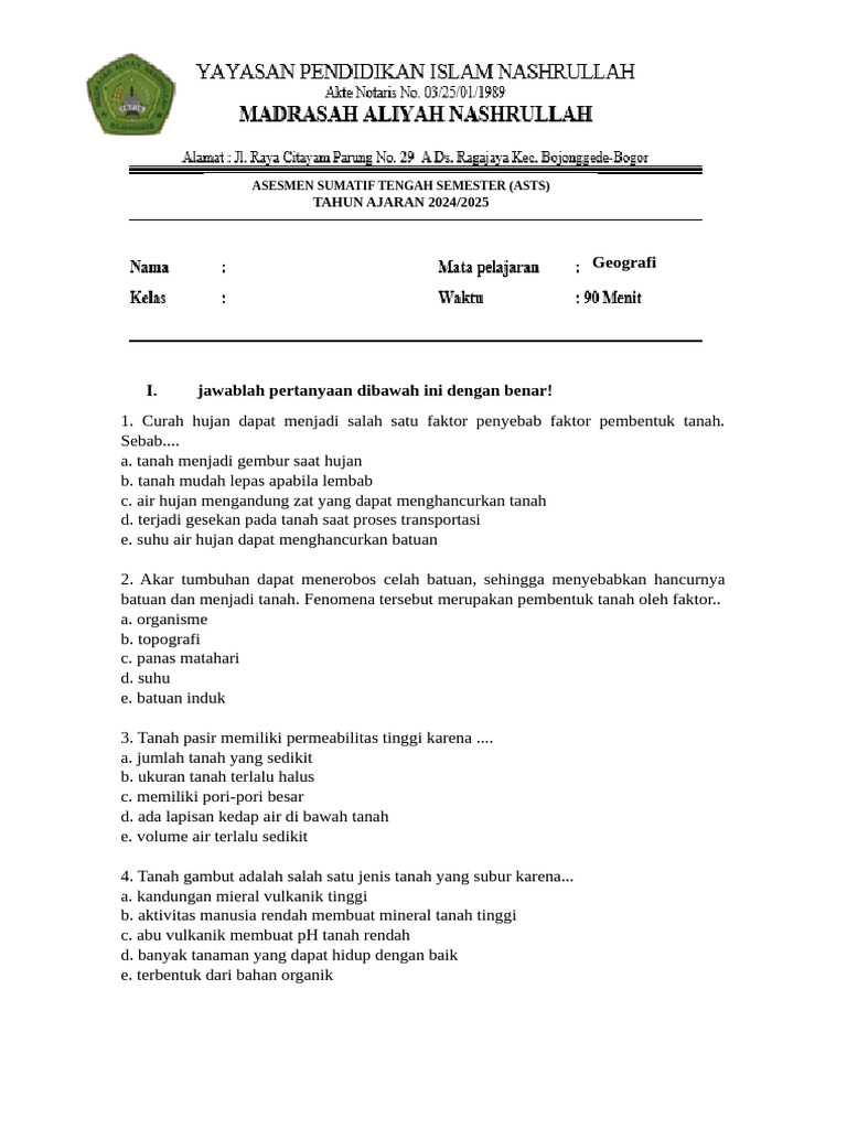 Geografi Kls 10 Asts 2025 | PDF