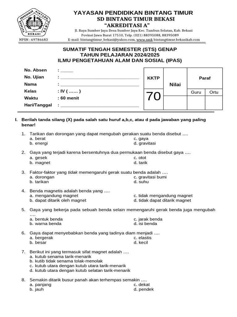 STS Ipas Kelas 4 Genap TP 24 25 | PDF