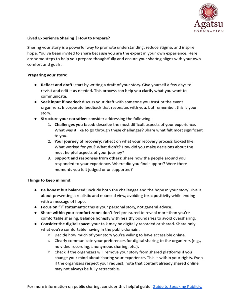 Lived Expereince Sharing - How To Prepare | PDF | Experience ...
