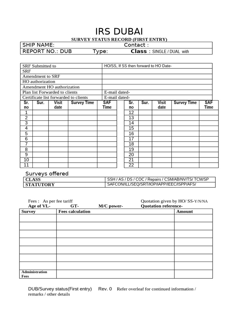 IRS Dubai Survey Status Record | PDF