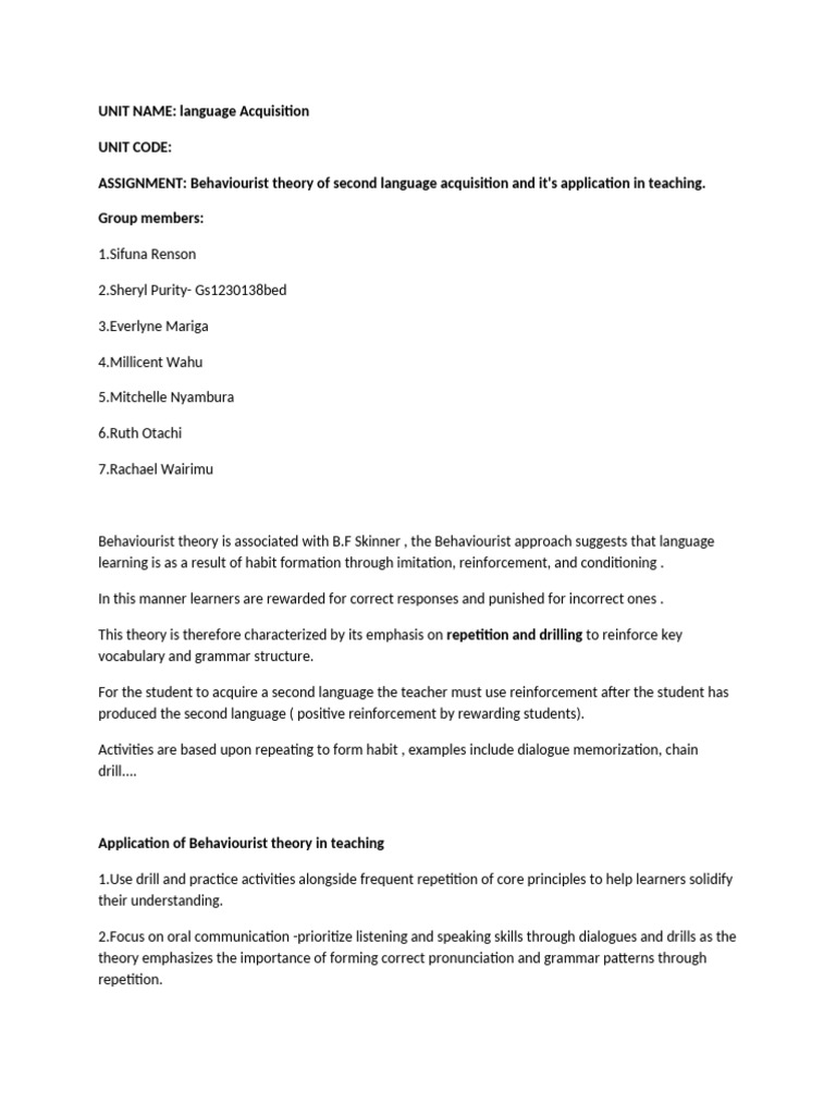 Behaviourist Theory in Language Teaching | PDF
