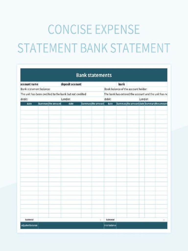 Concise Expense Statement Bank Statement | PDF