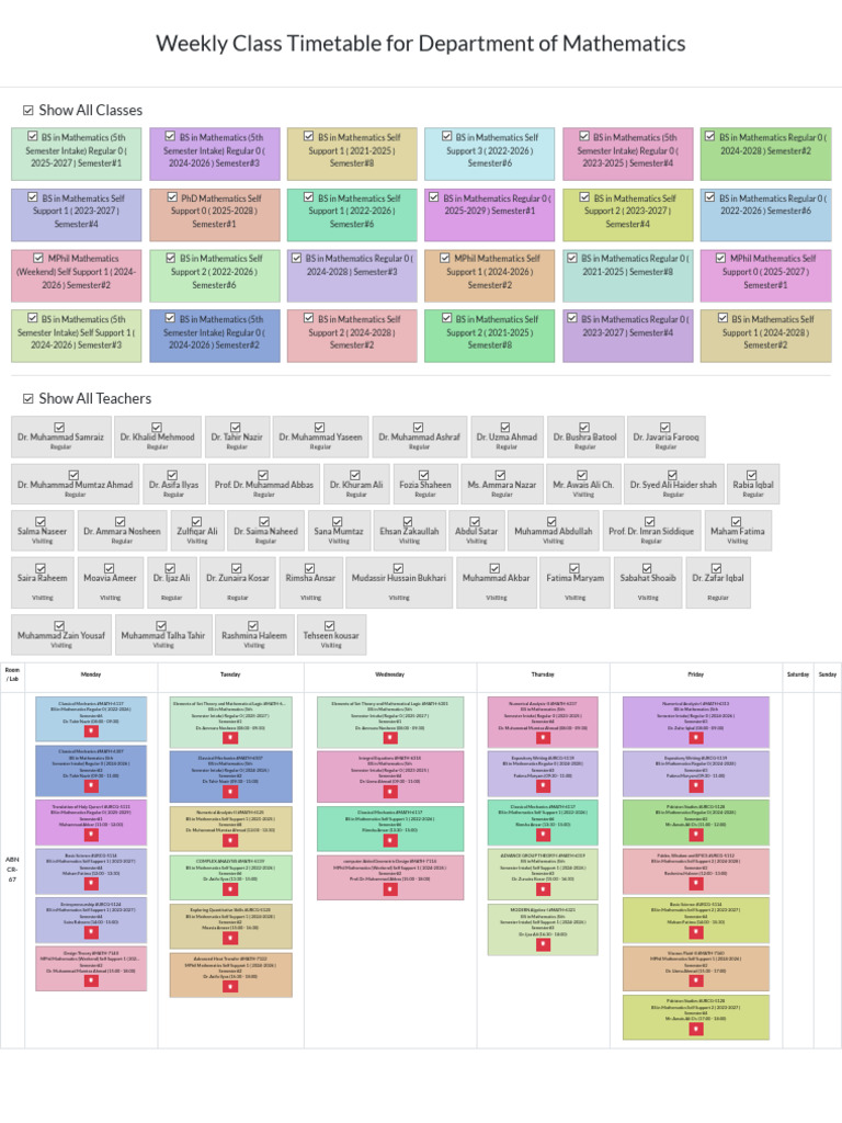 Class Timetable Mathematics Spring 2025 | PDF | Equations ...
