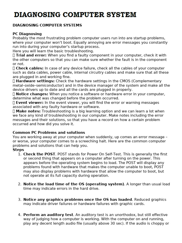 Q3-DIAGNOSING-COMPUTER-SYSTEMS | PDF | Operating System | Booting