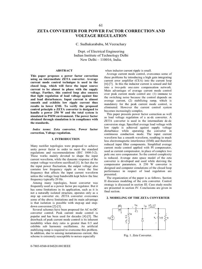Zeta Converter For Power Factor Correction and Voltage Regulation | PDF ...