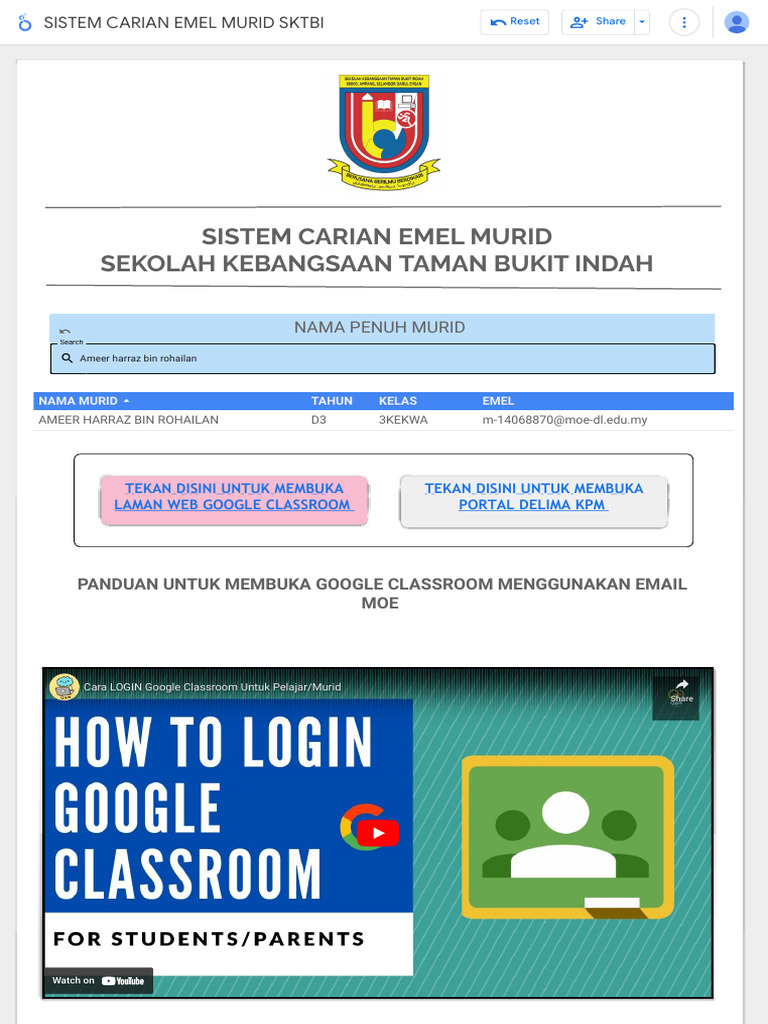 Sistem Carian Emel Murid Sktbi | PDF
