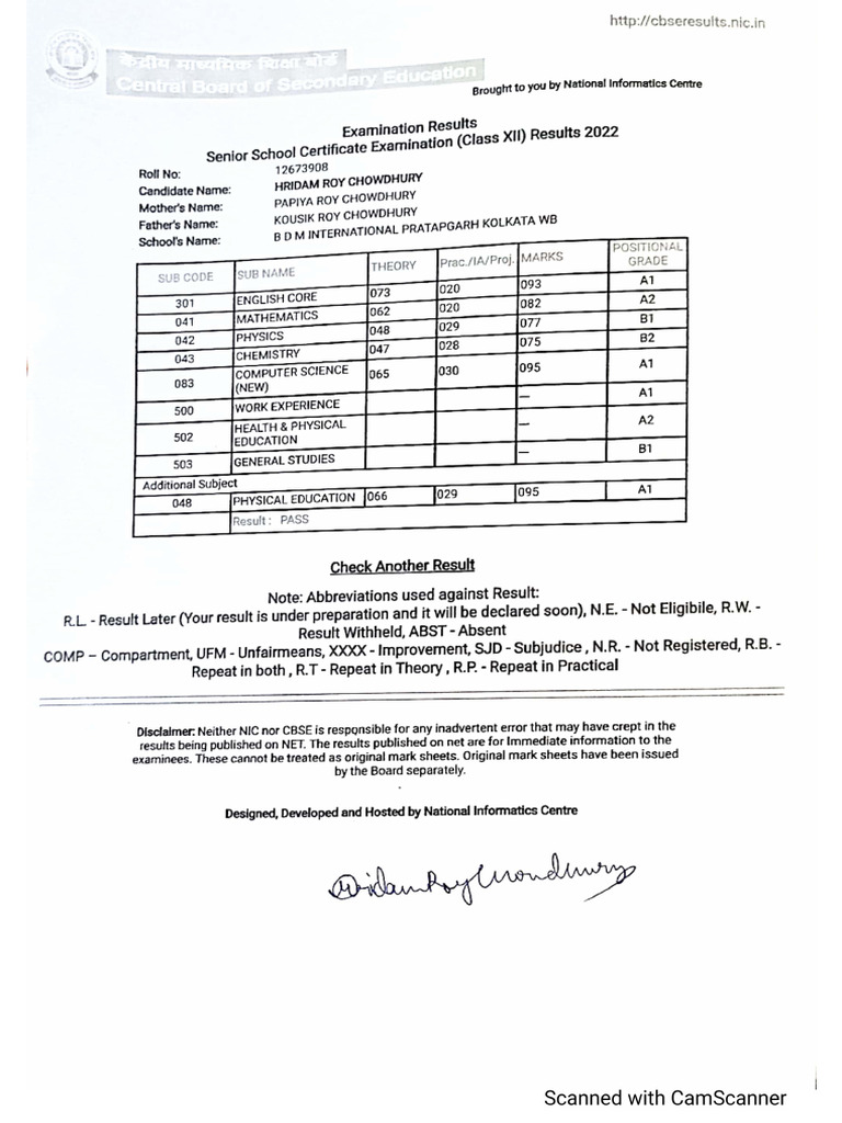 Class XII Marksheet | PDF