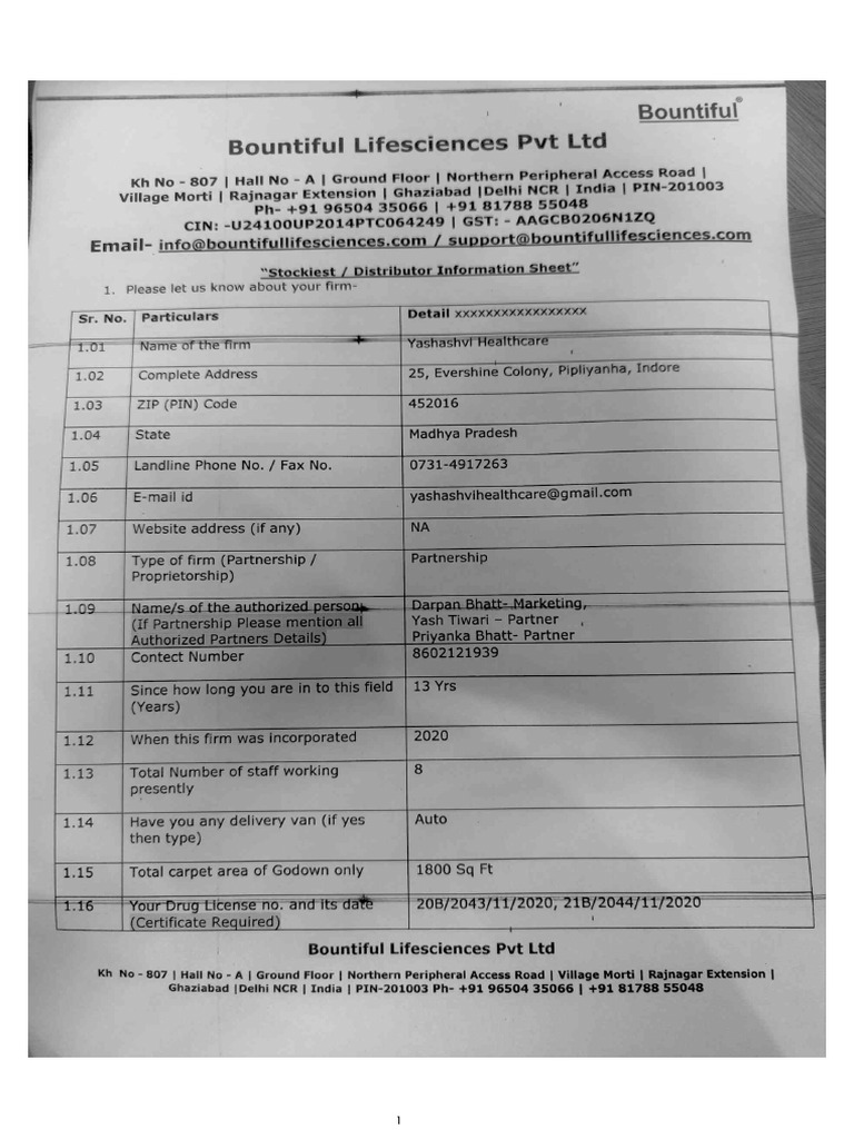 Bountiful Stockist Form | PDF