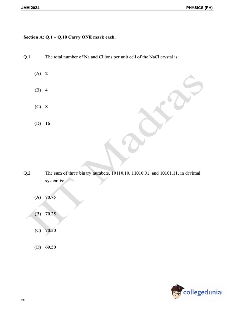 IIT JAM 2024 Physics Question Paper | PDF