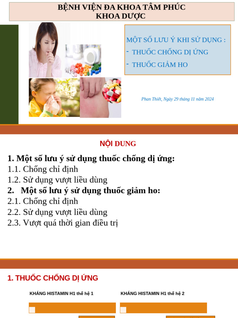 Một Số Lưu ý Khi Sử Dụng Thuốc Kháng Histamin h1 Và Thuốc Giảm Ho | PDF