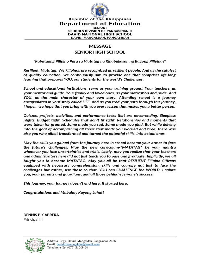 GRAD-MESSAGE_SIR DENNIS | PDF | Learning