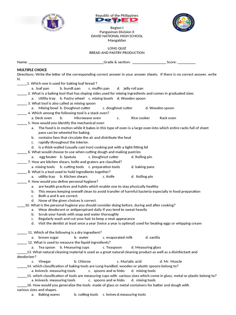 Tle Long Quiz Bread and Pastry | PDF | Baking | Spoon