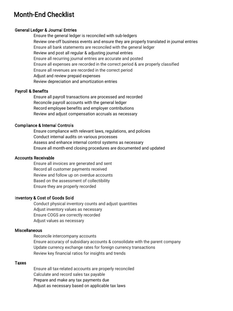 Accounting Month End Checklist | PDF | Payroll | Taxes