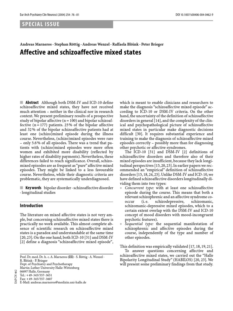 Marneros2004. Affective and Schizoaffective Mixed States | PDF ...