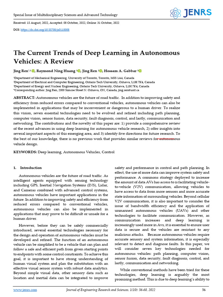 The Current Trends of Deep Learning in Autonomous | PDF | Deep Learning | Lidar