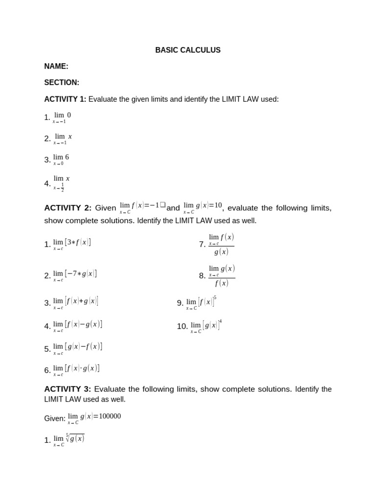Evaluating Limits in Calculus | PDF