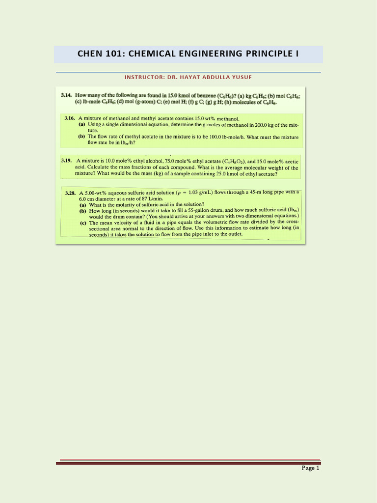 CHEN 101 Tutorial No. 3 | PDF