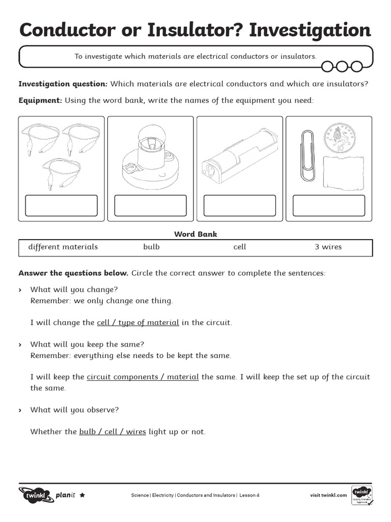 Conductors vs. Insulators Investigation | PDF | Insulator (Electricity ...