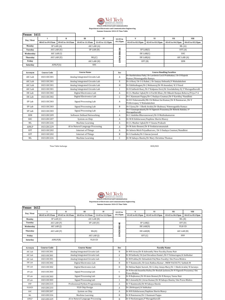 Summer 2024-25 ECE Course Timetable | PDF | Computer Engineering ...