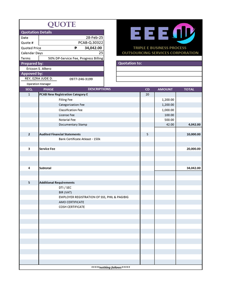 Quotation For Category e | PDF