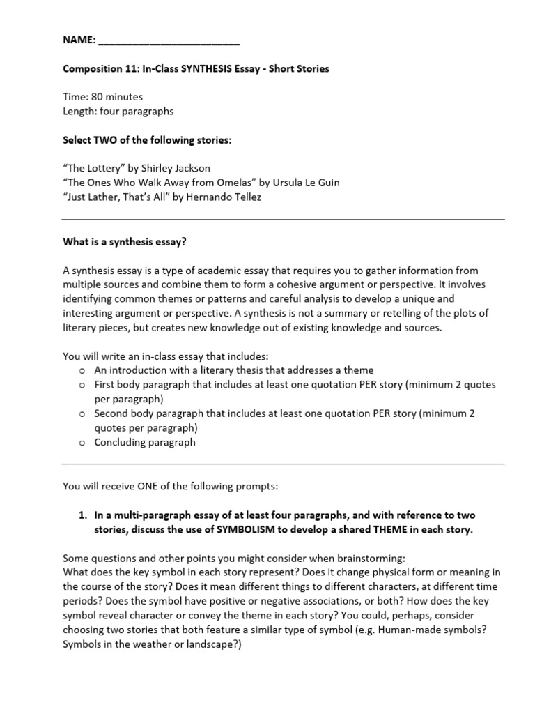 Synthesis Essay Overview and Outline 2024-2025 | PDF | Essays | Thesis