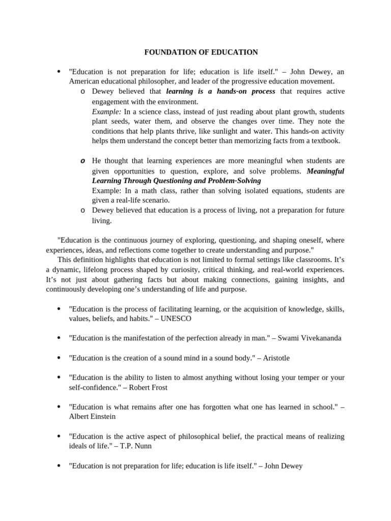 Understanding Education's True Essence | PDF | Learning | John Dewey