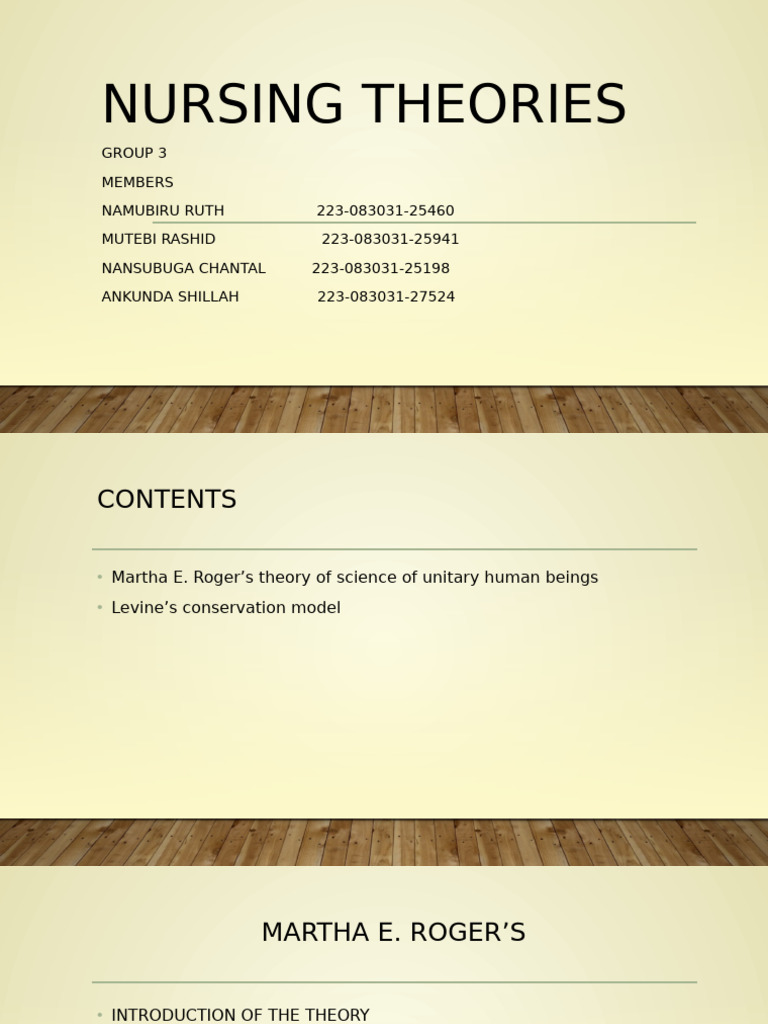 Nursing Theories: Rogers & Levine Models | PDF | Dimension | Nursing