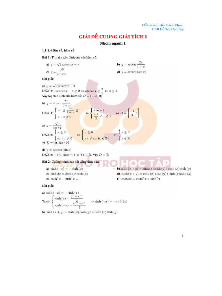 Giai de Cuong Giai Tich 1 Chuong 1 Dai Hoc Bach Khoa Ha Noi 78279 | PDF