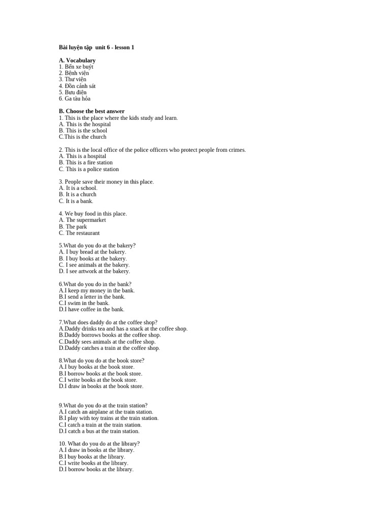 Bài luyện tập E6 unit 6 | PDF