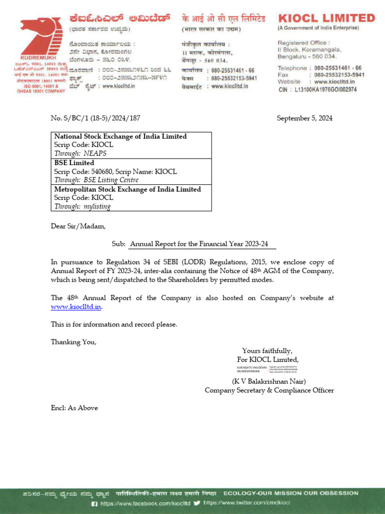 KIOCL 23-24 Annual Report | PDF | Mining | Waste Management