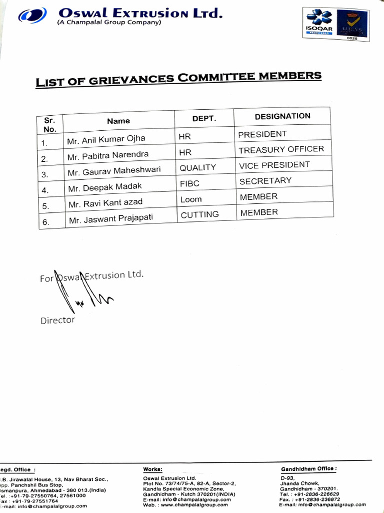 Grivence committe List | PDF